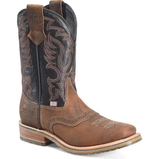Double H Men's Crockett 11" Square Toe Western Work Boot- Brown- DH467